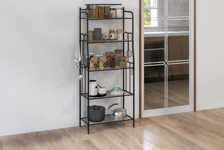 Five-Tier Steel Frame Kitchen Shelving Unit - Black!